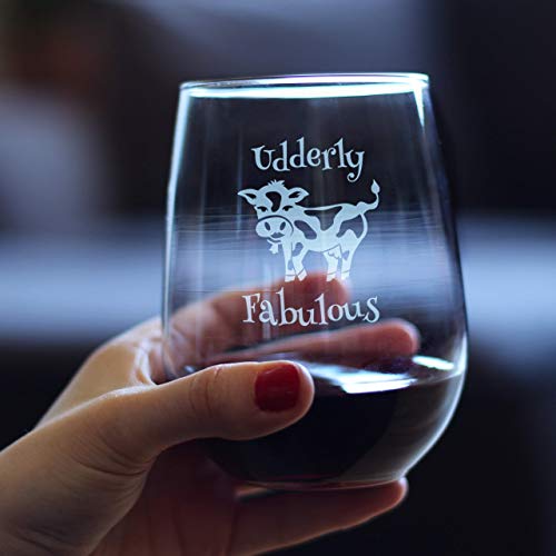 Udderly Fabulous Stemless Wine Glass - Funny Cute Cow Gifts for Women - Fun Cow Themed Decor - Large