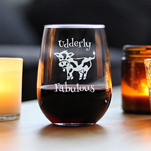 Udderly Fabulous Stemless Wine Glass - Funny Cute Cow Gifts for Women - Fun Cow Themed Decor - Large