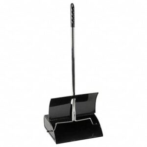 long handled dust pan, black, metal