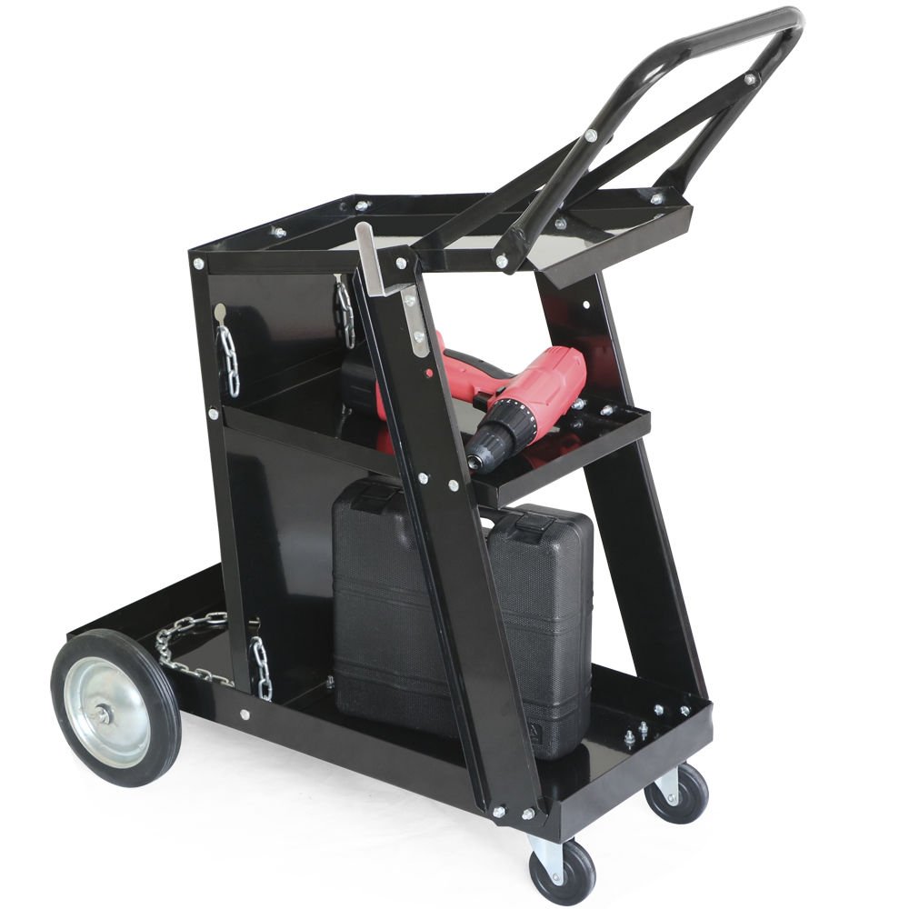 Iron 3 Tiers Rolling Welding Cart with Tank Storage for TIG MIG Welder and Plasma Cutter Black