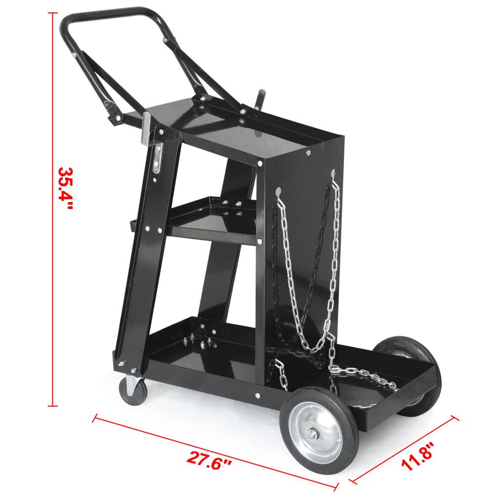 Iron 3 Tiers Rolling Welding Cart with Tank Storage for TIG MIG Welder and Plasma Cutter Black