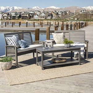 walker edison maui modern 3 piece solid acacia wood slatted patio chat set, set of 3, grey wash