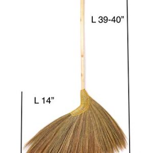 SN SKENNOVA - 1 Piece of Asian Broom Whisk Broom Thai Natural Grass Broom Solid Wood Handle Rattan Hand Grip (Kong Grass, 39 inch)