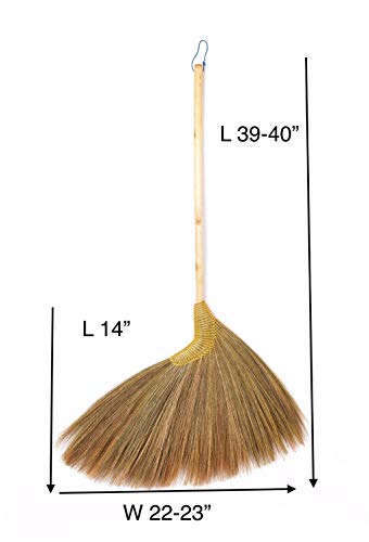 SN SKENNOVA - 1 Piece of Asian Broom Whisk Broom Thai Natural Grass Broom Solid Wood Handle Rattan Hand Grip (Kong Grass, 39 inch)