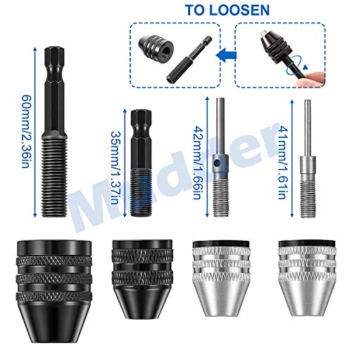 4 Pieces Keyless Drill Chuck, 1/4, 1/8, 1/16 Inch Hex and Round Shanks Small Drill Chuck Change Adapter