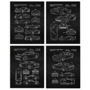 vintage dodge viper hellcat demon auto patent prints, 4 (8x10) unframed photos, wall art decor gifts under 20 for home office man cave engine garage shop school student teacher coach mopar sports cars