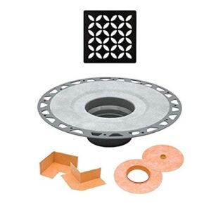 schluter systems kerdi drain kit with pvc flange (4” floral design grate - matte black finish - kd2/pvc/mgsd5)