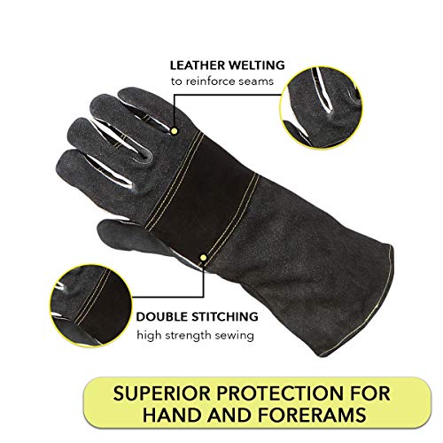 Suse's Kinder Welding Gloves Large- Fireplace Protective Leather Gear for Men and Women Welders - Heat Resistant for Blacksmith and Firepit Work (Large)