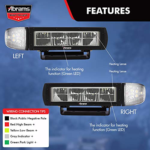 Abrams Snow Plow Lights [Heated Lens] Anti Freeze/Anti Icing Function LED Combination Head Light Kit for Heavy-Duty ATV Snow Plow, Truck Snowplow Road Side Safety Universal Snow Thrower Accessories