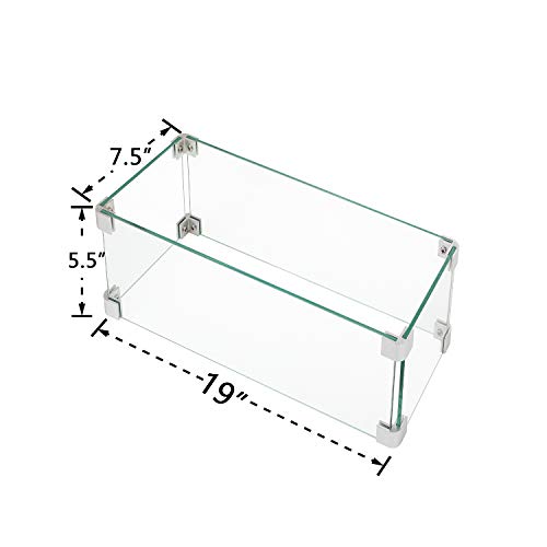 HOMPUS Rectangle Glass Wind Guard, 19x7.5x5.5 inches Tempered Glass for Outdoor Fire Pit