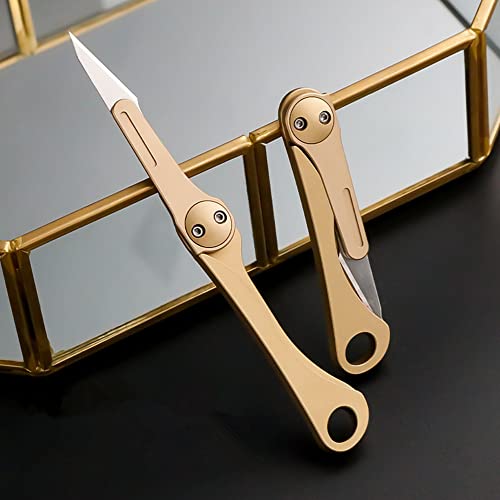 SZHOWORLD Brass Mini Folding knife Utility Knife with 10 Extra Replaceable Blades, Ultra Compact, Lightweight and Portable