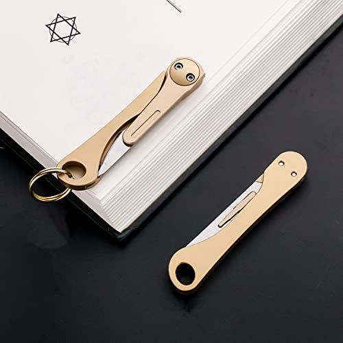 SZHOWORLD Brass Mini Folding knife Utility Knife with 10 Extra Replaceable Blades, Ultra Compact, Lightweight and Portable