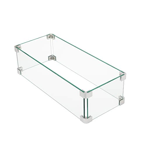 HOMPUS Rectangle Glass Wind Guard, 35.5x9x5.5 inches Tempered Glass for Outdoor Fire Table