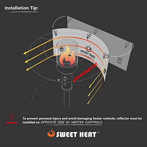 SWEET HEAT MAX - Heat Focusing Reflector for Round Natural Gas and Propane Patio Heaters - 15" Height For Extra Heat Reflecting Power