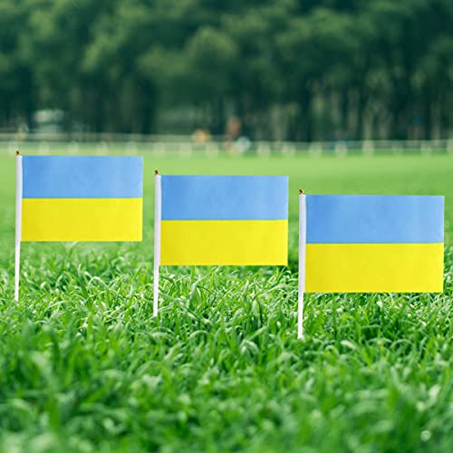 Ukraine Flag Ukrainian Small Stick Mini Hand Held Flags Decorations 1 Dozen (12 pack)