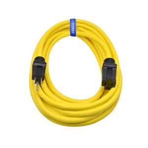 Clear Power 25 ft 12/3 SJTW Heavy Duty Outdoor Extension Cord, Water,Weather & Kink Resistant, Flame Retardant, Yellow, 3 Prong Grounded Plug, CP10144