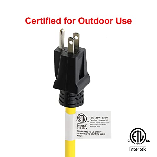 Clear Power 25 ft 12/3 SJTW Heavy Duty Outdoor Extension Cord, Water,Weather & Kink Resistant, Flame Retardant, Yellow, 3 Prong Grounded Plug, CP10144