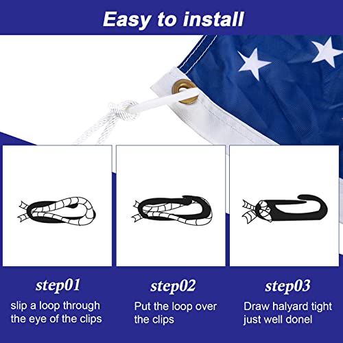 NQ Flag Pole Rope Kit - 50 Feet x 1/4" Diameter Flag Pole Halyard Nylon Rope with 4 Pieces Flag Pole Hook Clips - Outdoor Flagpole Accessories, Rope for Clothesline, Swing, Camping (50FT, White)