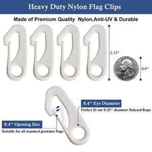 NQ Flag Pole Rope Kit - 50 Feet x 1/4" Diameter Flag Pole Halyard Nylon Rope with 4 Pieces Flag Pole Hook Clips - Outdoor Flagpole Accessories, Rope for Clothesline, Swing, Camping (50FT, White)