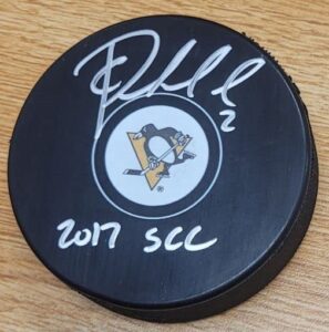 autographed chad ruhwedel "2017 scc" pittsburgh penguins hockey puck