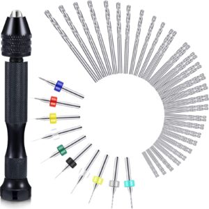 57 pieces hand drill bits set, pin vise hand drill, 46 pieces micro twist drill bits and 10 pieces pcb mini drill bits for resin polymer clay craft diy jewelry (0.1-1mm, random color pcb drill)