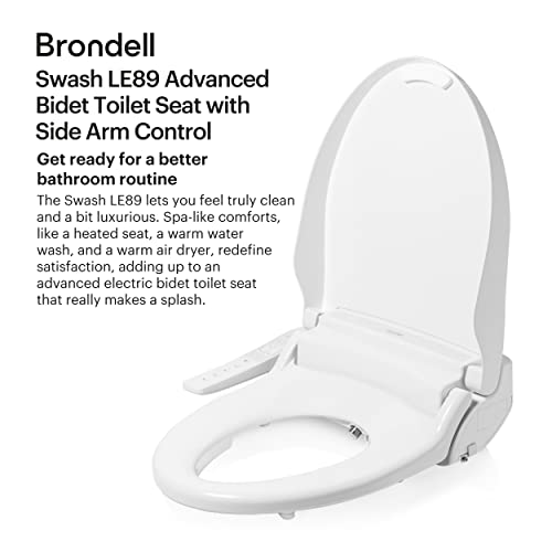 Brondell Swash Electronic Bidet Toilet Seat LE89, Fits Elongated Toilets, White – Side Arm Control, Warm Air Dryer, Strong Wash Mode, Stainless-Steel Nozzle, Nightlight and Easy Installation