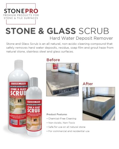 Stone Pro Stone and Glass Scrub - Hard Water Stain Remover - Remove Spots on Glass, Natural Stone, Quartz, & Metal Fixtures (Pint)