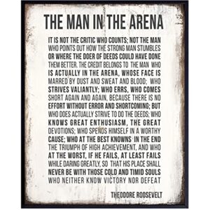 Teddy Roosevelt Man in the Arena Inspirational Quote Wall Art Print - Rustic 8x10 Sign Poster Photo - Home, Dorm, Office Decor - Motivational Gift for Entrepreneur, Graduation, Student - Unframed