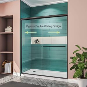 ELEGANT Bypass Sliding Shower Door, Semi-Frameless Sliding Shower Door with 1/4 in. Clear Glass, 58 1/2 in. - 60 in. W x 72 in. H Sliding Shower Enclosure, Black Hardware