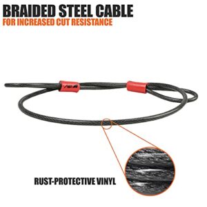 BV 2.5FT Security Steel Cable with Loops, Braided Steel Flex Cable, Bike Lock Cable 3/16 Inch, for U-Lock and Padlock (2.5FT)