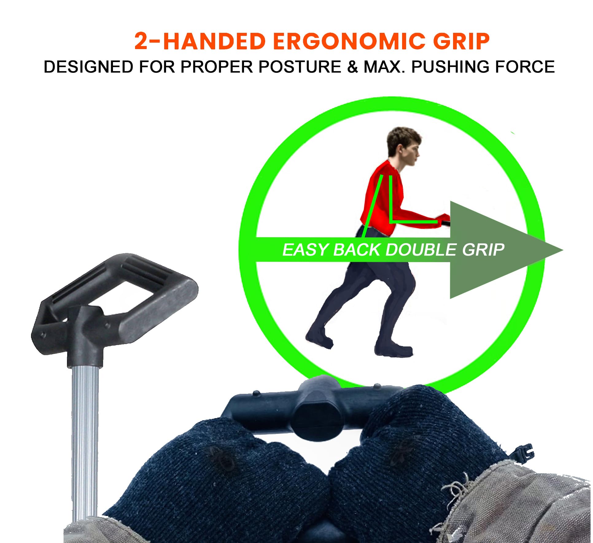 Composite Decking & Patio Safe Crack Jumping Smart Shovel w/Safe Back Adjustable Length Handle, 2-Handed Grip & 24' Blade