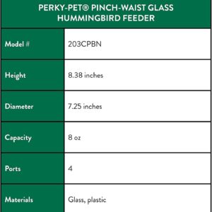 Perky-Pet 203CPBN-2 Pinch-Waist Glass Hummingbird Feeder with Perches, Built-in Ant Moat and Bee Guards - Outdoor Garden Décor - 2 Pack