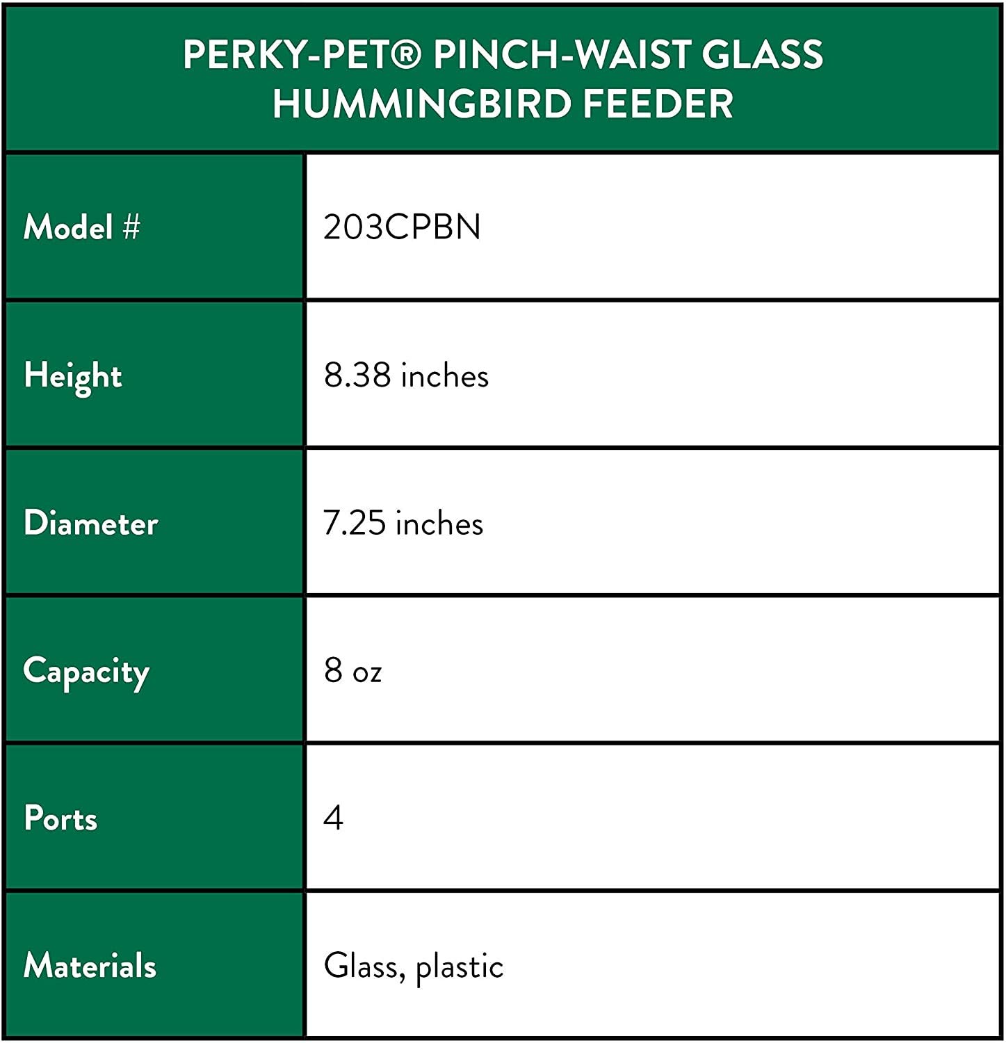 Perky-Pet 203CPBN-2 Pinch-Waist Glass Hummingbird Feeder with Perches, Built-in Ant Moat and Bee Guards - Outdoor Garden Décor - 2 Pack