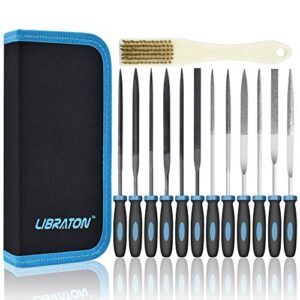 libraton small file set, needle diamond files 13pcs, 6pcs jewlers files & 6 steel files for precision metal file work, wood files, woodworking, plastic carving tool with steel brush and carry case