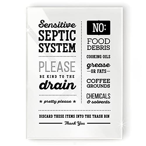 5x7 Inch Sensitive Septic System Please Be Kind to the Drain Designer Kitchen Sign ~ Ready to Stick, Lean or Frame ~ Premium Finish, Durable