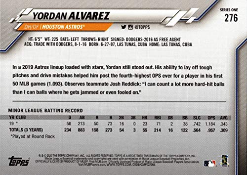 2020 Topps Baseball #276 Yordan Alvarez Rookie Card - 1st Official Rookie Card