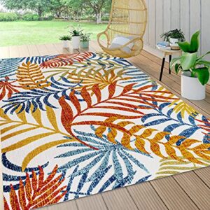 jonathan y amc100b-4 tropics palm leaves indoor outdoor area rug bohemian floral easy cleaning high traffic bedroom kitchen backyard patio porch non shedding, 4 x 6, cream/orange