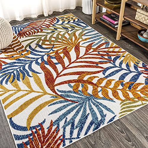 JONATHAN Y AMC100B-4 Tropics Palm Leaves Indoor Outdoor Area Rug Bohemian Floral Easy Cleaning High Traffic Bedroom Kitchen Backyard Patio Porch Non Shedding, 4 X 6, Cream/Orange