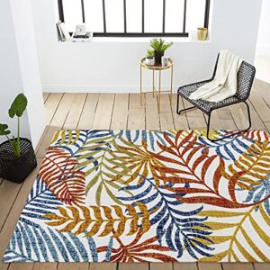 JONATHAN Y AMC100B-4 Tropics Palm Leaves Indoor Outdoor Area Rug Bohemian Floral Easy Cleaning High Traffic Bedroom Kitchen Backyard Patio Porch Non Shedding, 4 X 6, Cream/Orange