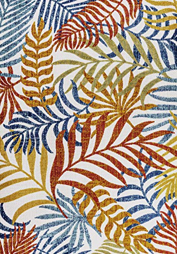 JONATHAN Y AMC100B-4 Tropics Palm Leaves Indoor Outdoor Area Rug Bohemian Floral Easy Cleaning High Traffic Bedroom Kitchen Backyard Patio Porch Non Shedding, 4 X 6, Cream/Orange