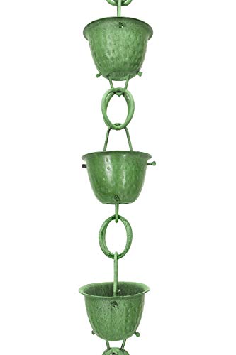 Monarch Rain Chains 50281 Monarch Aluminum Hammered Cup Rain Chain, 8-1/2 Feet Length, Green Patina Finish