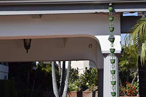 Monarch Rain Chains 50281 Monarch Aluminum Hammered Cup Rain Chain, 8-1/2 Feet Length, Green Patina Finish