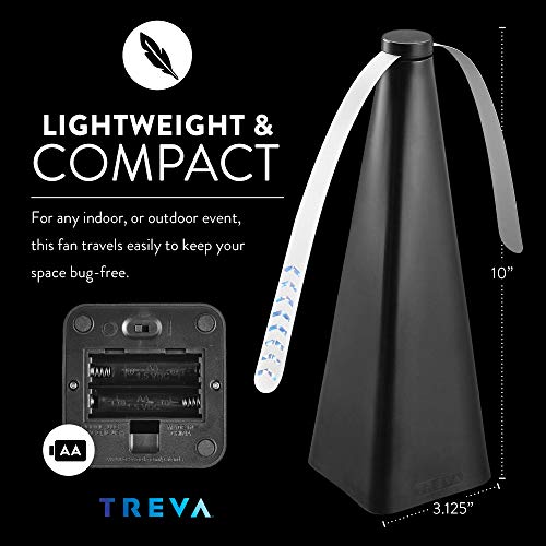 Treva Chemical Free Bug Fan, Fly Deterrent with Holographic Blades to Clear Bugs, Mosquitoes, and Flies, Battery Powered Fly Fan, Black (2 Pack)