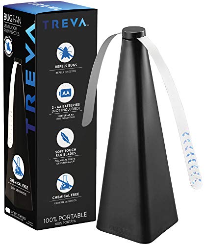 Treva Chemical Free Bug Fan, Fly Deterrent with Holographic Blades to Clear Bugs, Mosquitoes, and Flies, Battery Powered Fly Fan, Black (2 Pack)