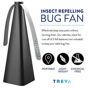 Treva Chemical Free Bug Fan, Fly Deterrent with Holographic Blades to Clear Bugs, Mosquitoes, and Flies, Battery Powered Fly Fan, Black (2 Pack)