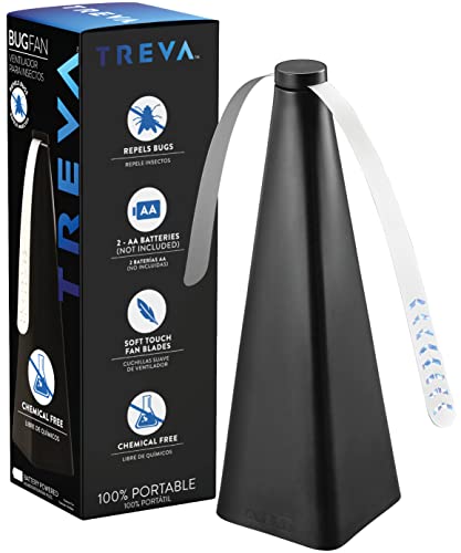 Treva Chemical Free Bug Fan, Fly Deterrent with Holographic Blades to Clear Bugs, Mosquitoes, and Flies, Battery Powered Fly Fan, Black (4 Pack)