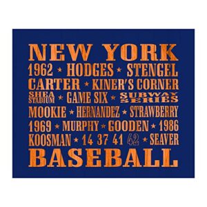 new york mets- baseball sports wall decor- famous mlb players vintage wall art typographic print, perfect retro home decor, locker room decor, & man cave decor. great gift for mets fans. unframed-10x8