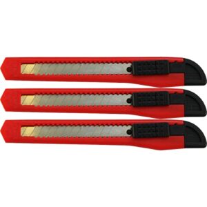 3 red utility knife box cutters heavy duty industrial strength