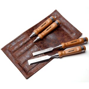 libraton woodworking chisel set, 4pcs cr-v wood chisels set, professional chisels with leather pouch for carpenter, christmas gift for man