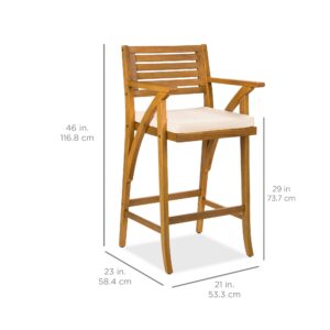 Best Choice Products Set of 2 Outdoor Acacia Wood Bar Stools Bar Chairs for Patio, Pool, Garden w/Weather-Resistant Cushions - Teak Finish